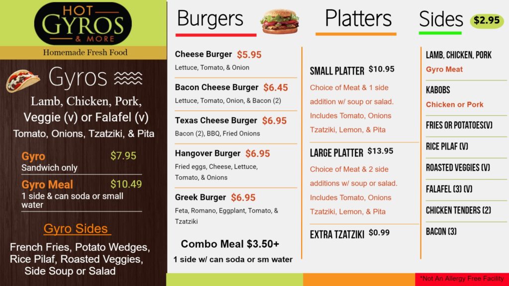 Menu – Hot Gyros and More